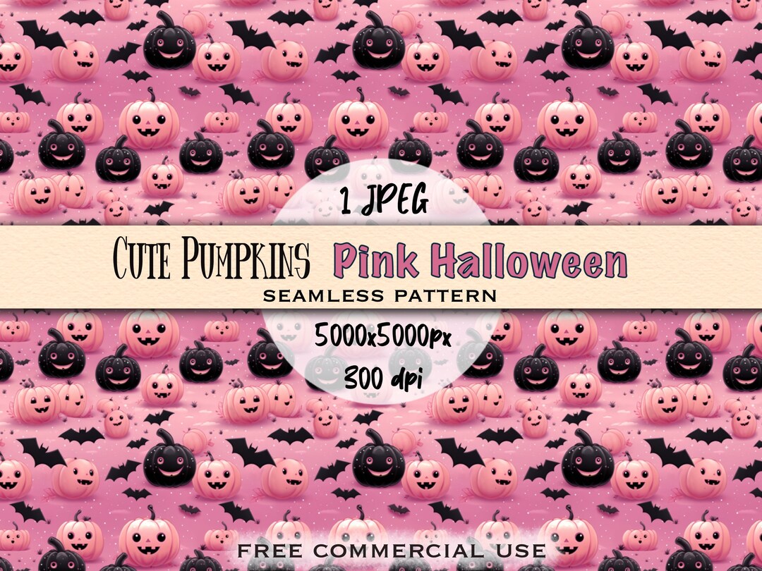 Pink Halloween Cute Pumpkin Pattern, Jack O Lantern Seamless Design ...