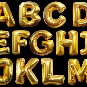 Gold Foil Balloon Letters PNG Bundle, Birthday Invitation Golden ...