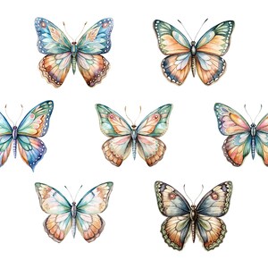 Neutral Butterfly PNG Bundle, Watercolor Butterflies Clipart, Pastel ...