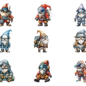 Sci Fi Gnome PNG Bundle, Watercolor Astronaut Dwarfs Clipart, Steampunk ...