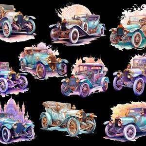 Pastel Art Nouveau Car Clipart, Retro & Classic Cars Png Bundle, Art ...