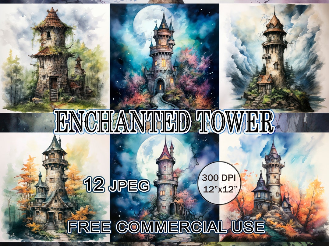 Watercolor Enchanted Tower Clipart, Fantasy Witchcraft Clipart, Dark ...