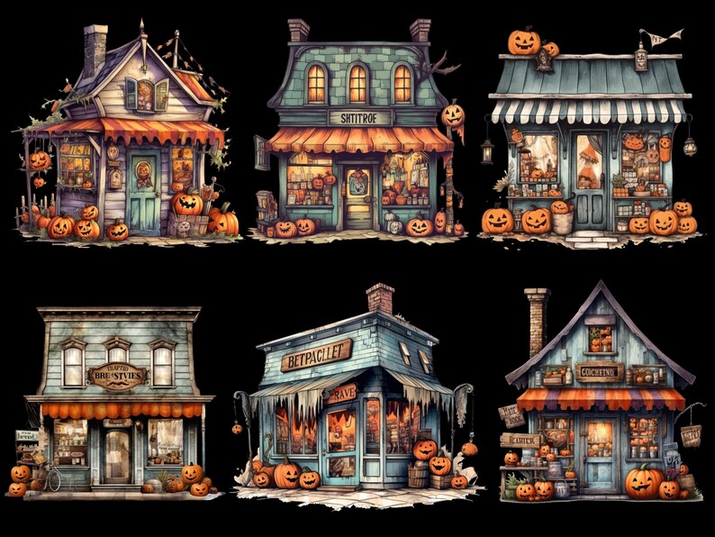 Vintage Halloween Shop Png Bundle, Spooky Season Store Images, Retro ...
