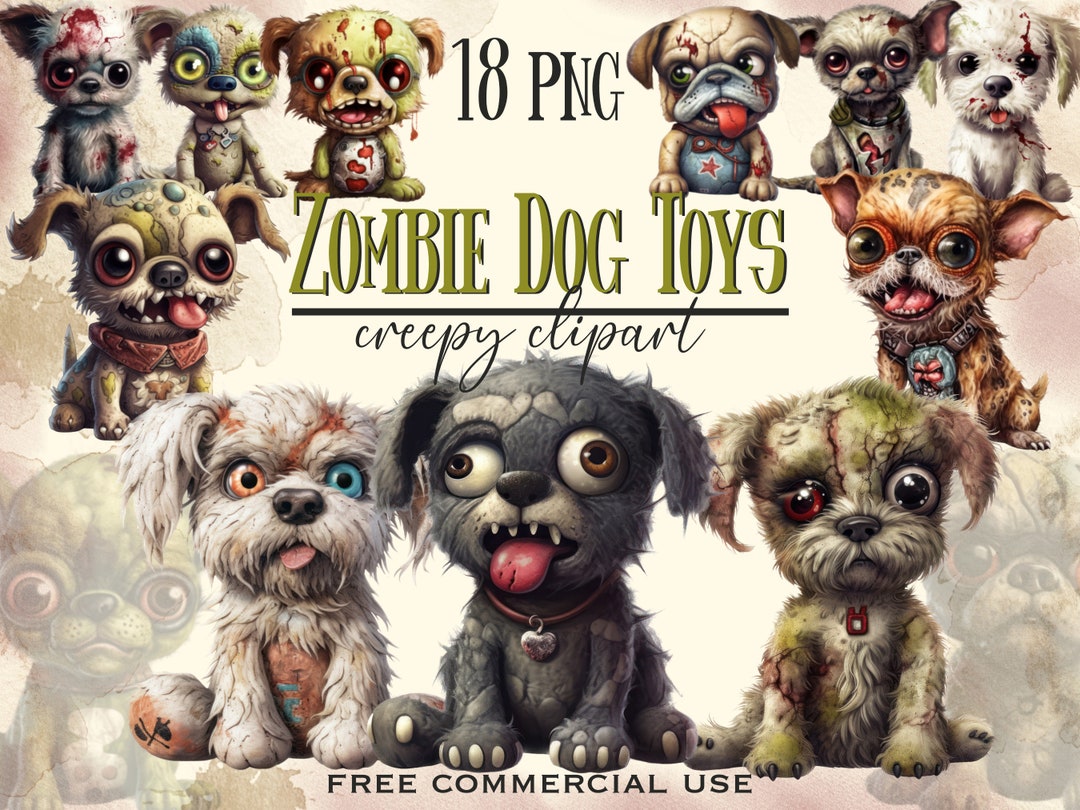 Zombie Dog Toy Clipart, Funny Halloween Plush Zombies Puppy Png Bundle ...