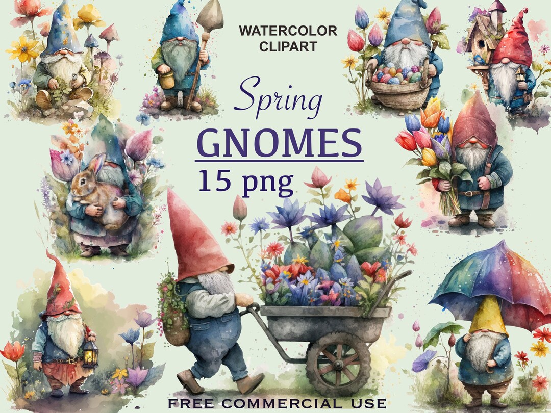 Garden Gnome Clipart, Spring Gnome Png, Gnome Clipart Commercial Use ...