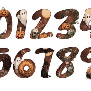 Cute Halloween Numbers Clipart, Dark Aesthetic Hand Drawn Halloween ...