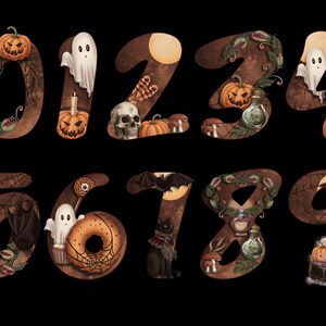 Cute Halloween Numbers Clipart, Dark Aesthetic Hand Drawn Halloween ...