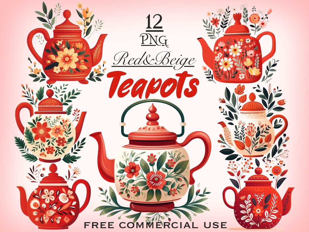 Red Teapot PNG Bundle, Teapot Clipart, Tea Kettle Png, Tea Time ...