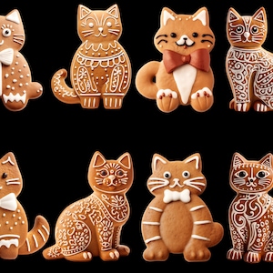 Gingerbread Cat PNG Bundle, Cute Cat Clipart, Gingerbread Clipart, Cat ...
