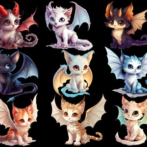 Cute Dragon Cat PNG Bundle, Baby Dragon Clipart, Cute Kitten Clipart ...