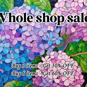 Mosaic Hydrangea Clipart, Pink & Blue Hydrangea Images Bundle, Digital Mosaic Flowers Art, Glass ...