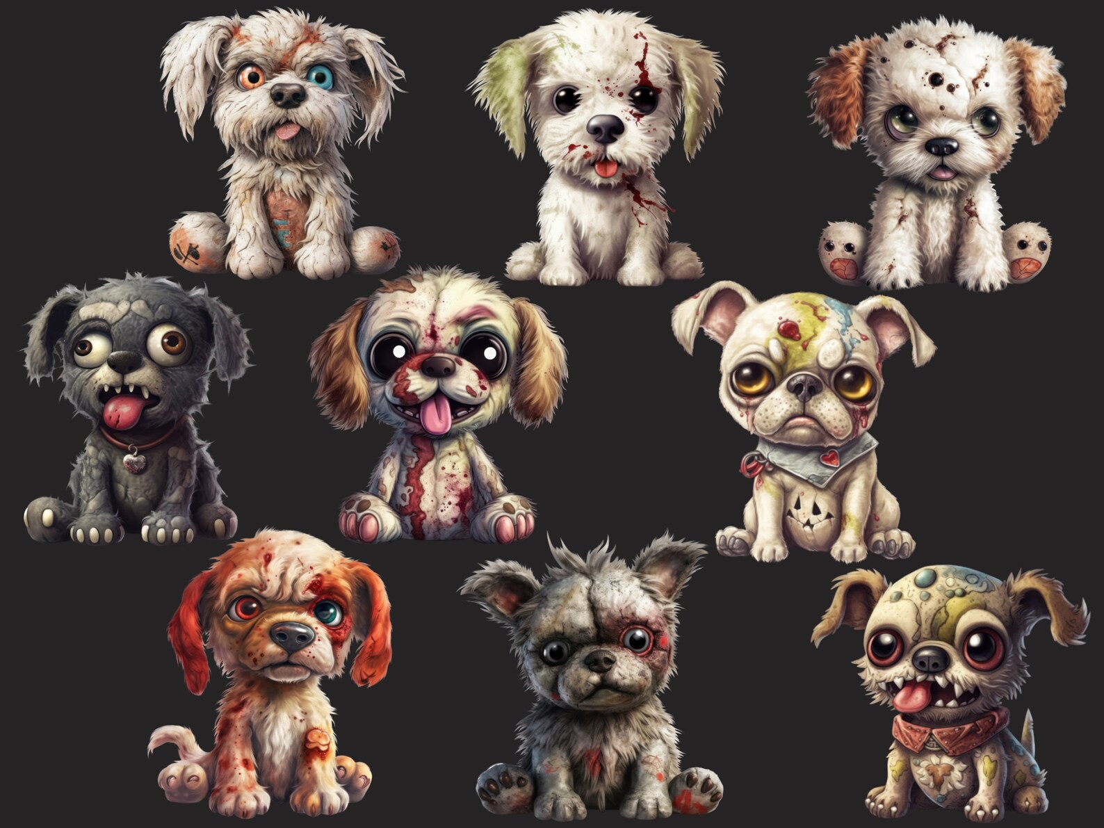 Zombie Dog Toy Clipart, Funny Halloween Plush Zombies Puppy Png Bundle ...