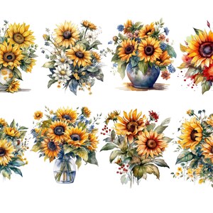 Watercolor Sunflower Bouquet Clipart, Digital Flower Painting Png ...