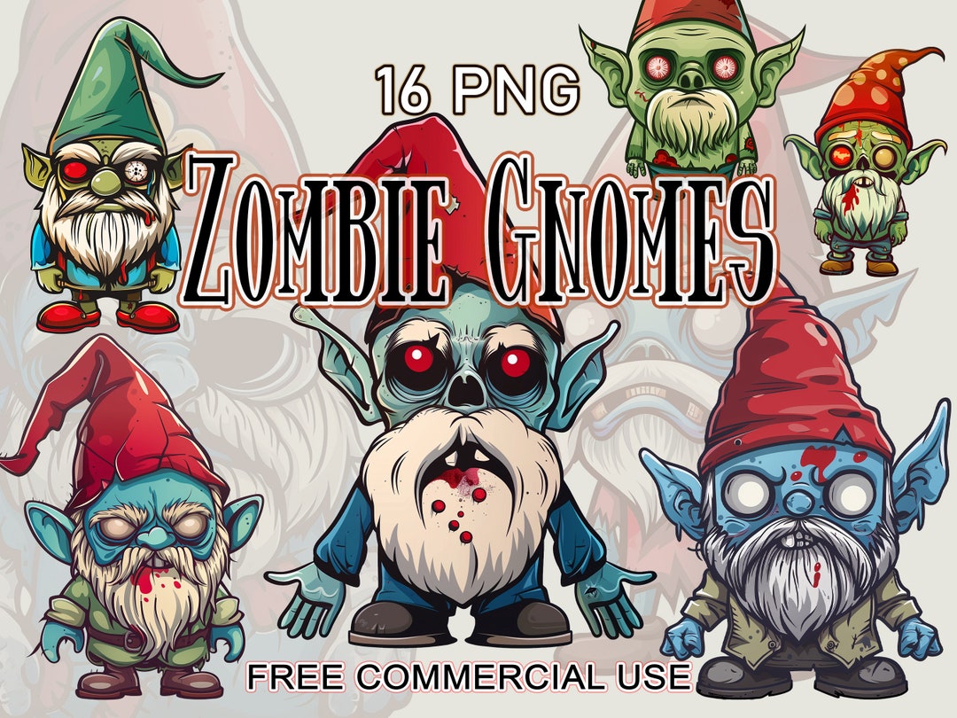 Zombie Gnome PNG Bundle, Funny Horror Png, Creepy Cute Clipart, Zombie ...