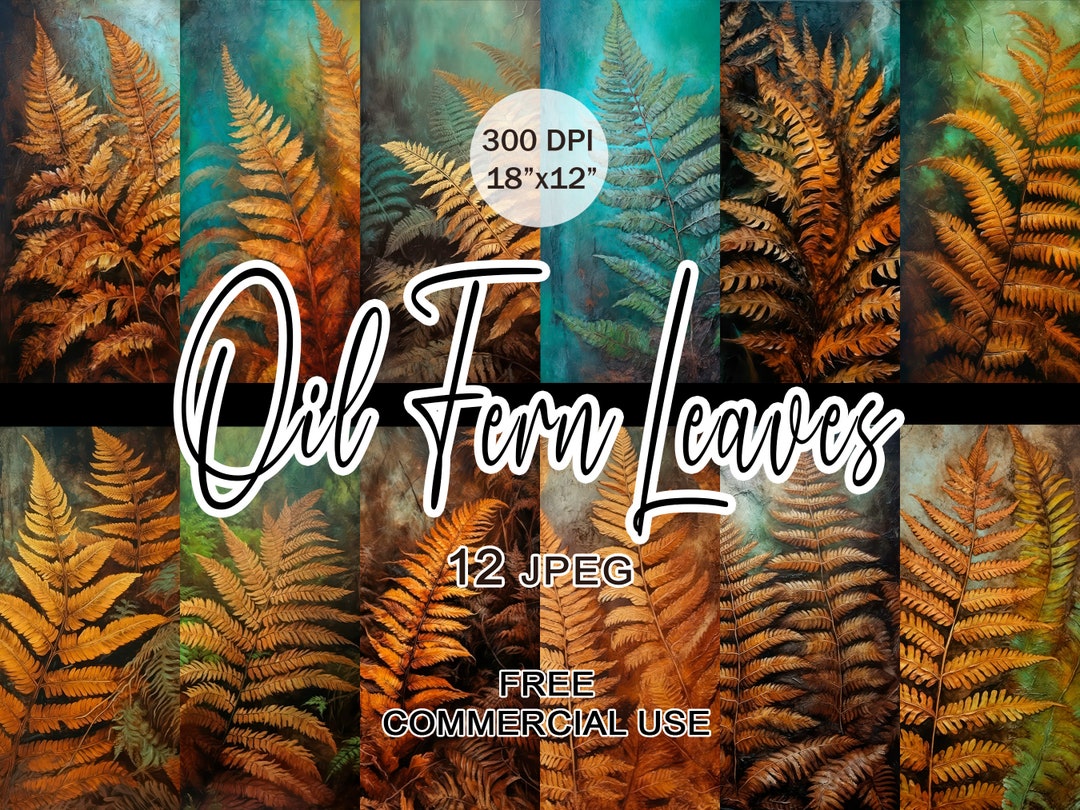 Oil Fern Clipart, Digital Oil Painting Fern Leaves Vintage Images for ...