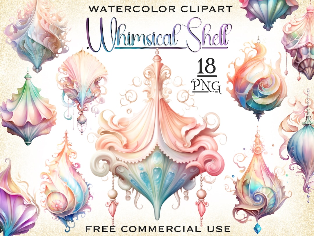 Whimsical Iridescen Seashell PNG Bundle, Conch Shell Clipart, Digital ...