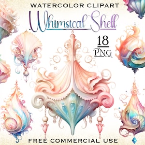 Whimsical Iridescen Seashell PNG Bundle, Conch Shell Clipart, Digital ...