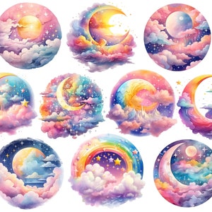 Rainbow Magic Moon Sky Clipart, Colorful Celestial Fantasy Png Images ...