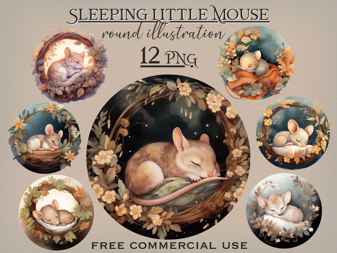 Sleeping Mouse PNG Bundle, Baby Animals Png, Mouse Watercolor Clipart ...