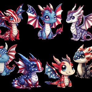 American Dragon PNG Bundle, American Flag Baby Dragon Clipart, Cute ...