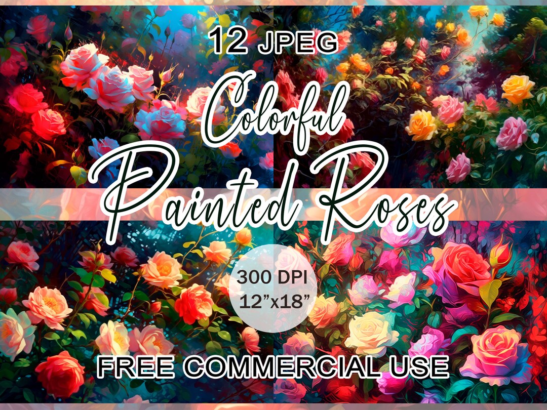 Colorful Roses Clipart Modern Painted Floral Images Summer - Etsy