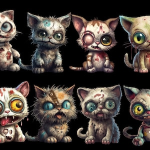 Zombie Cat Toy Clipart, Funny Halloween Plush Zombies Kitten Png Bundle ...