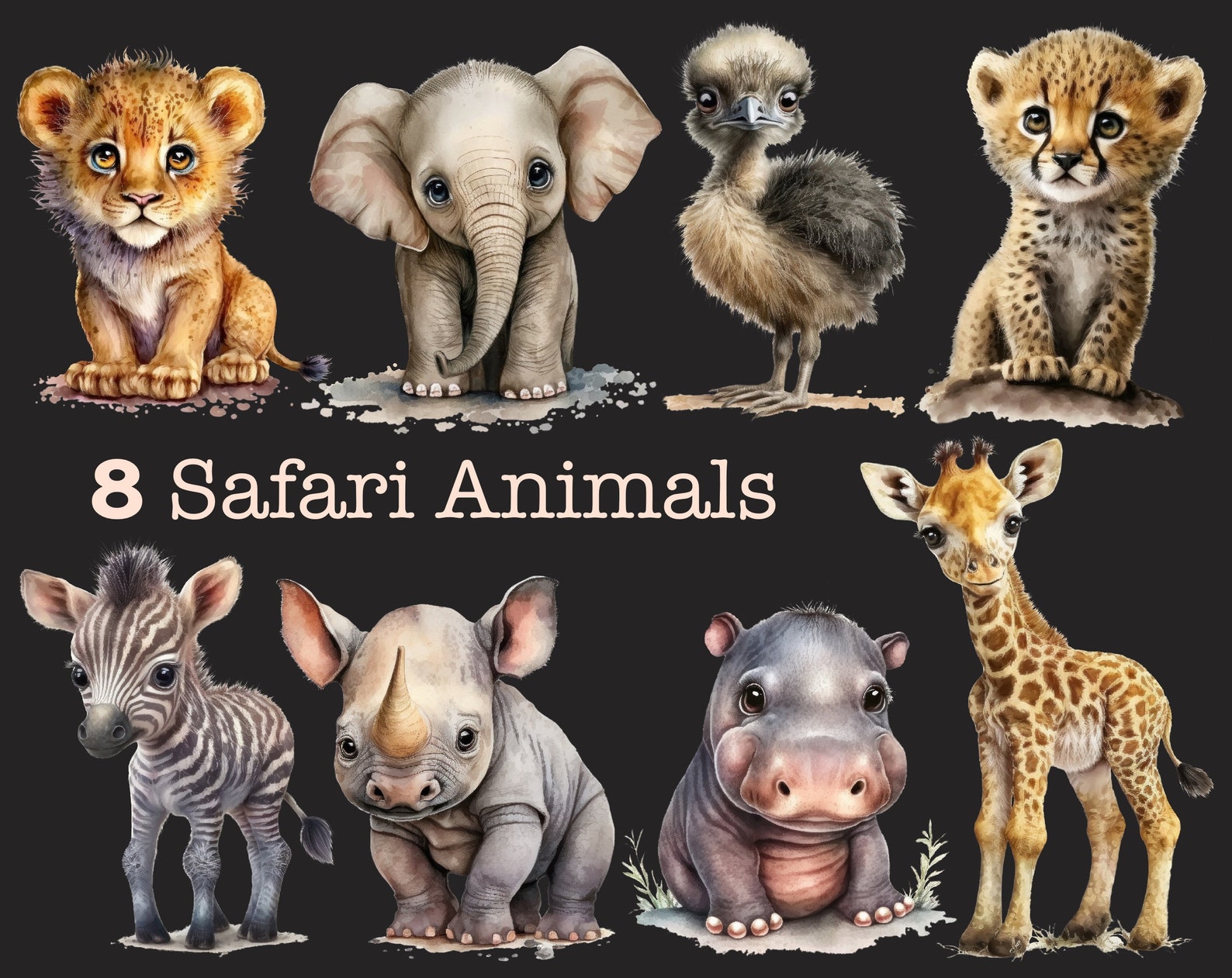 Safari Baby Animals Png, Cute Animal Clipart, Safari Baby Shower ...