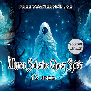 Winter Solstice Ghost Spirit Clipart, Night in the Woods Spiritual Clipart, Enchanted Forest ...