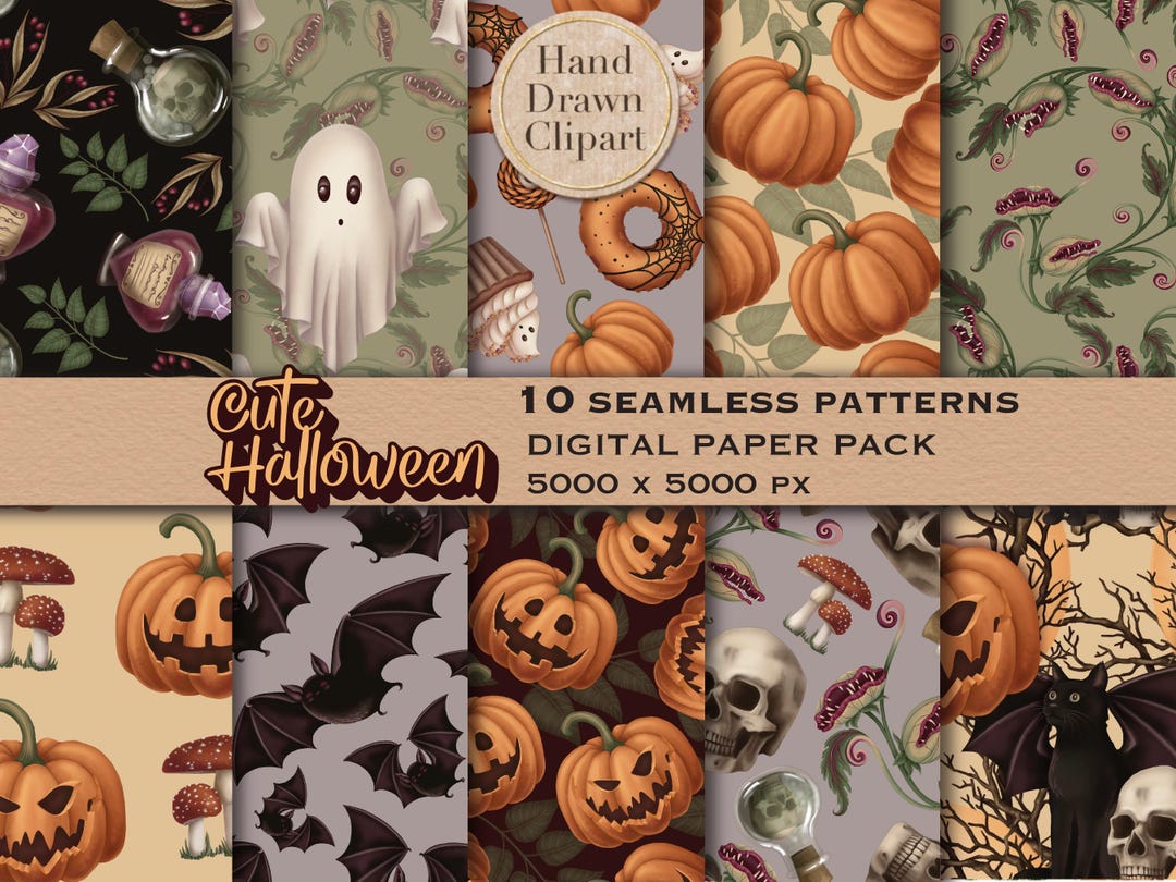 Cute Halloween Seamless Pattern Bundle, Spooky Season Digital Paper ...