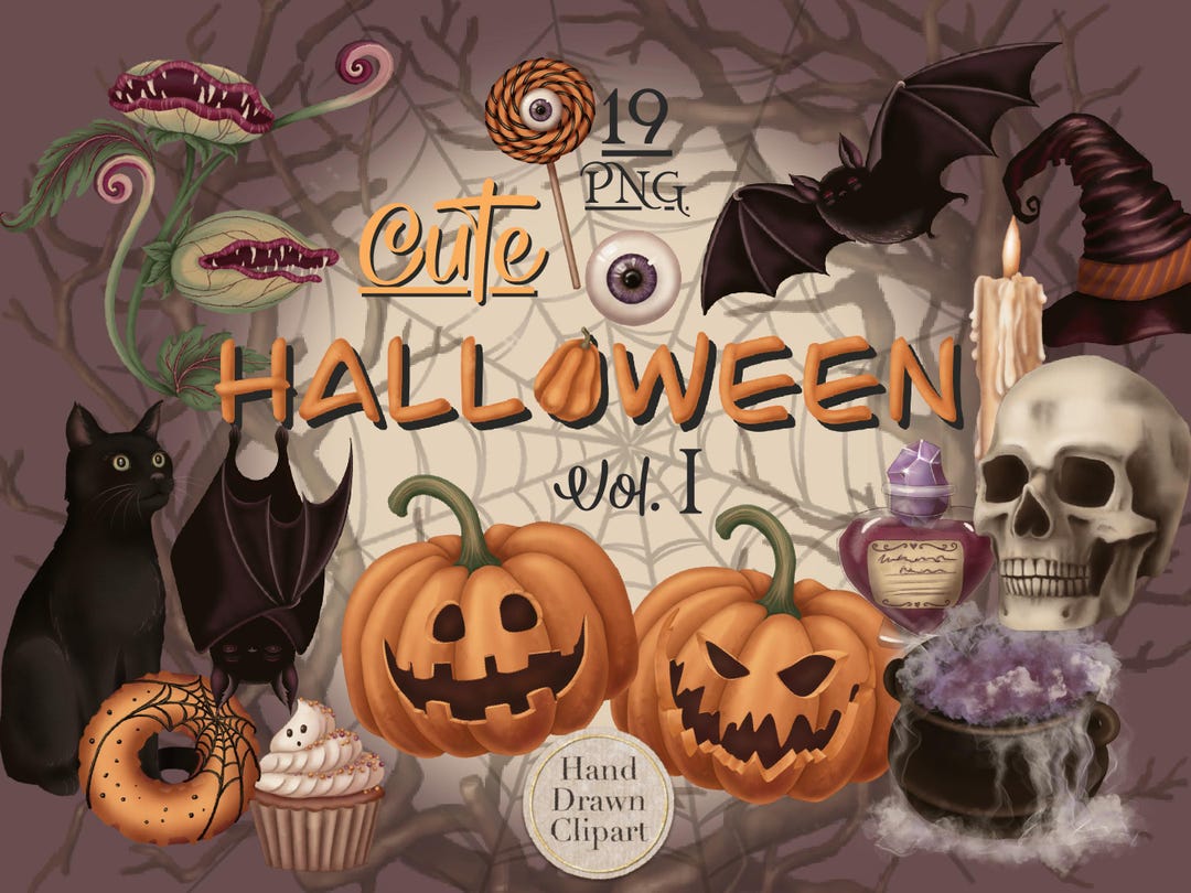 Cute Halloween PNG Clipart Bundle Vol 1, Hand Drawn Spooky Season Candy ...
