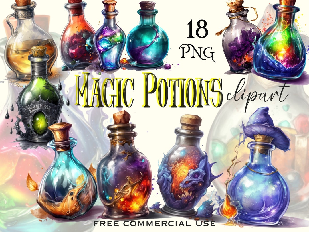 Magic Potion Clipart, Witch & Wizard Fantasy Apothecary Bottles ...