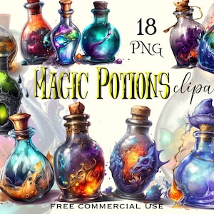 Magic Potion Clipart, Witch & Wizard Fantasy Apothecary Bottles ...