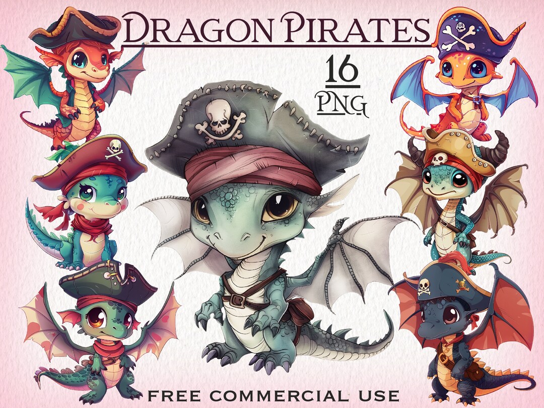 Pirate Dragon PNG Bundle, Baby Dragon Pirates Clipart, Cute Dragon ...