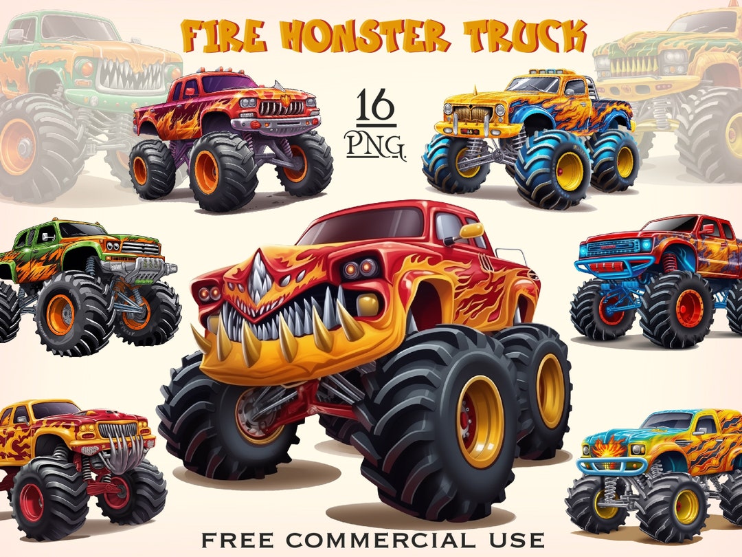 Fire Monster Truck PNG Bundle, Monster Truck Clipart, Big Car Clipart ...