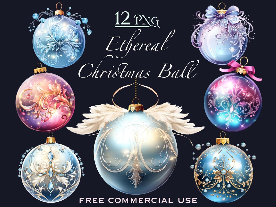 Ethereal Christmas Ball PNG Bundle for Greeting Card Design, Invitation ...