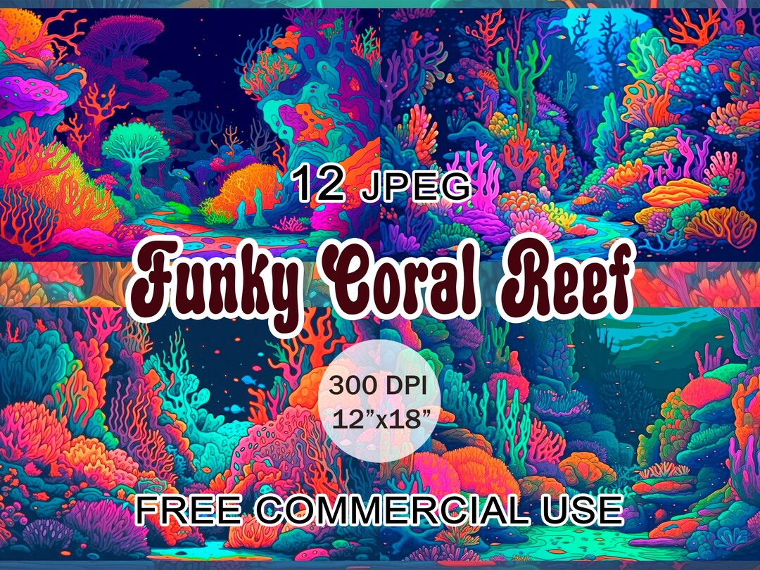 Funky Coral Reef Clipart Underwater Acid Groovy Images Under - Etsy