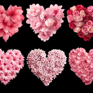 Pink Flower Hearts Clipart, Valentine Heart Png, Valentines Day Png ...