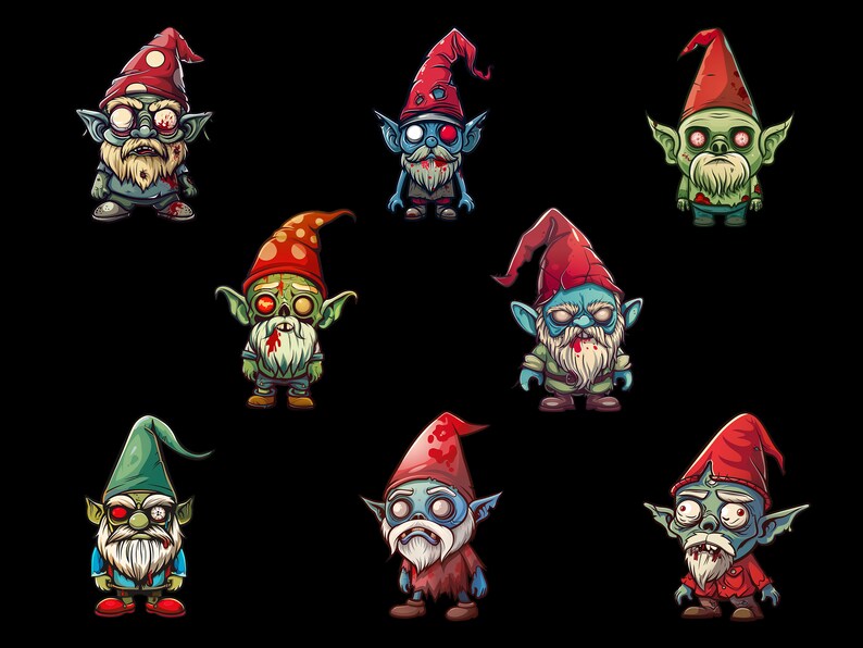 Zombie Gnome PNG Bundle, Funny Horror Png, Creepy Cute Clipart, Zombie ...