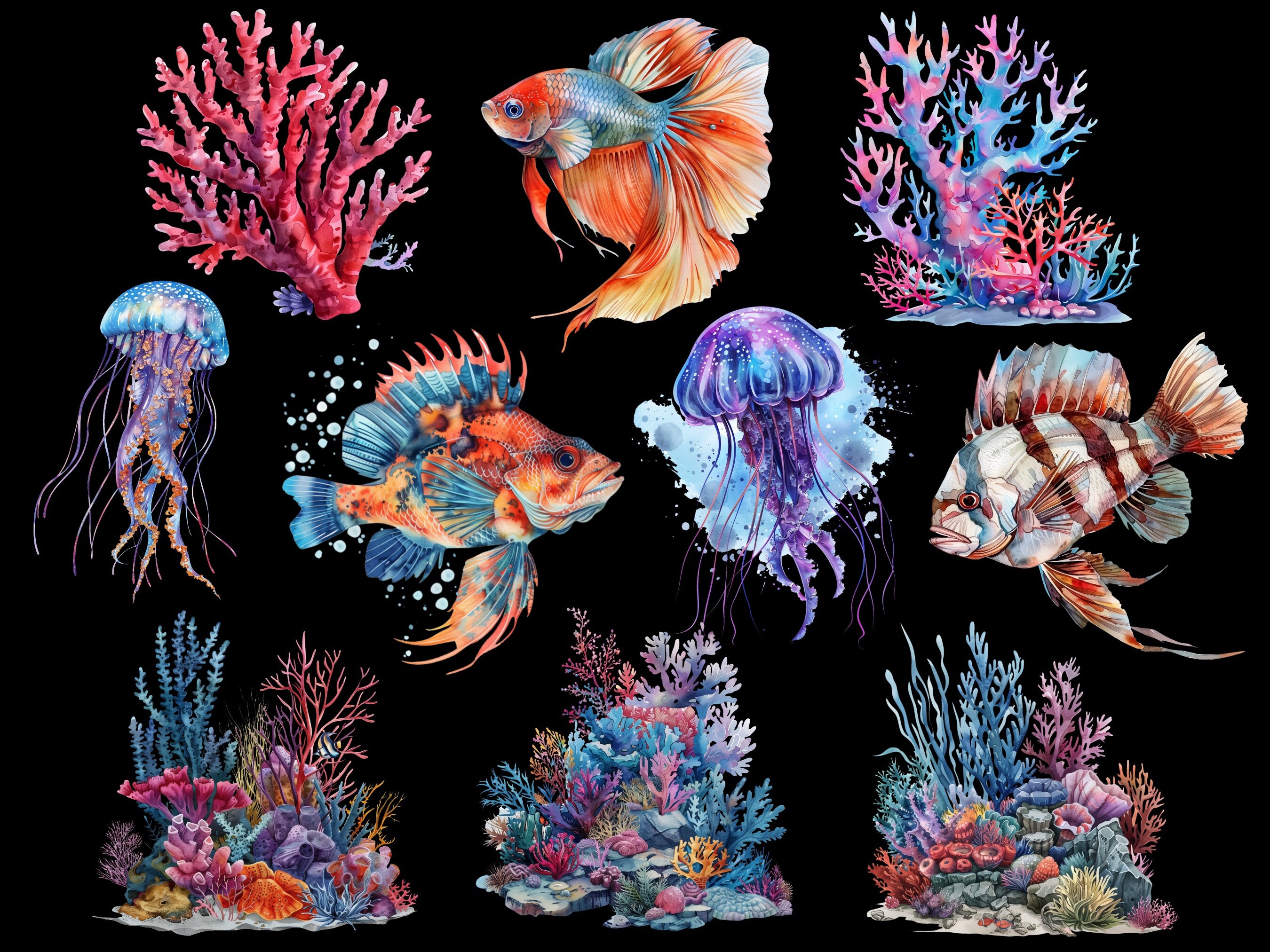 Underwater PNG Bundle, Watercolor Sea Animal Clipart, Under the Sea ...