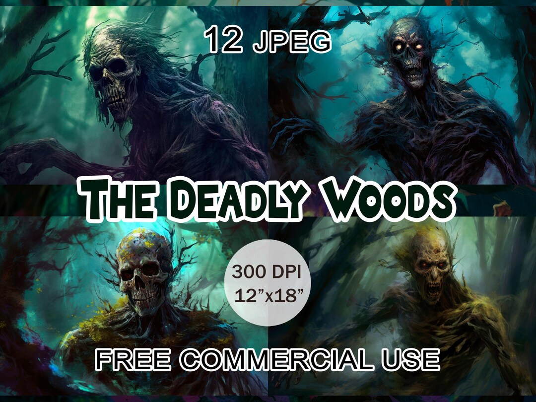 Halloween Horror Forest Clipart Set With Scary Zombies for Posters and ...