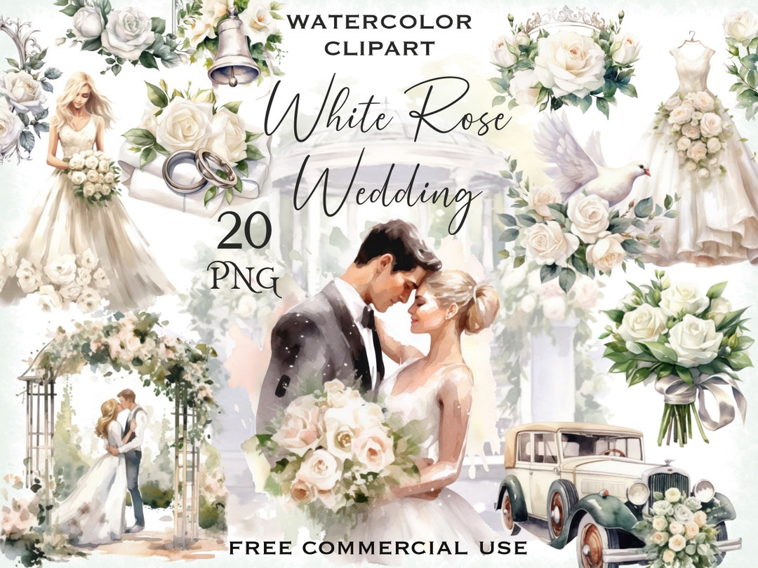 White Rose Wedding Clipart, Wedding Flower Design Png Bundle ...