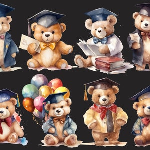 Teddy Bear Graduation Clipart, School Kids Watercolor Images Bundle ...
