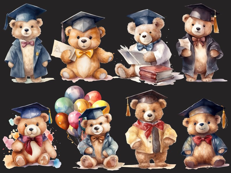 Teddy Bear Graduation Clipart, School Kids Watercolor Images Bundle ...
