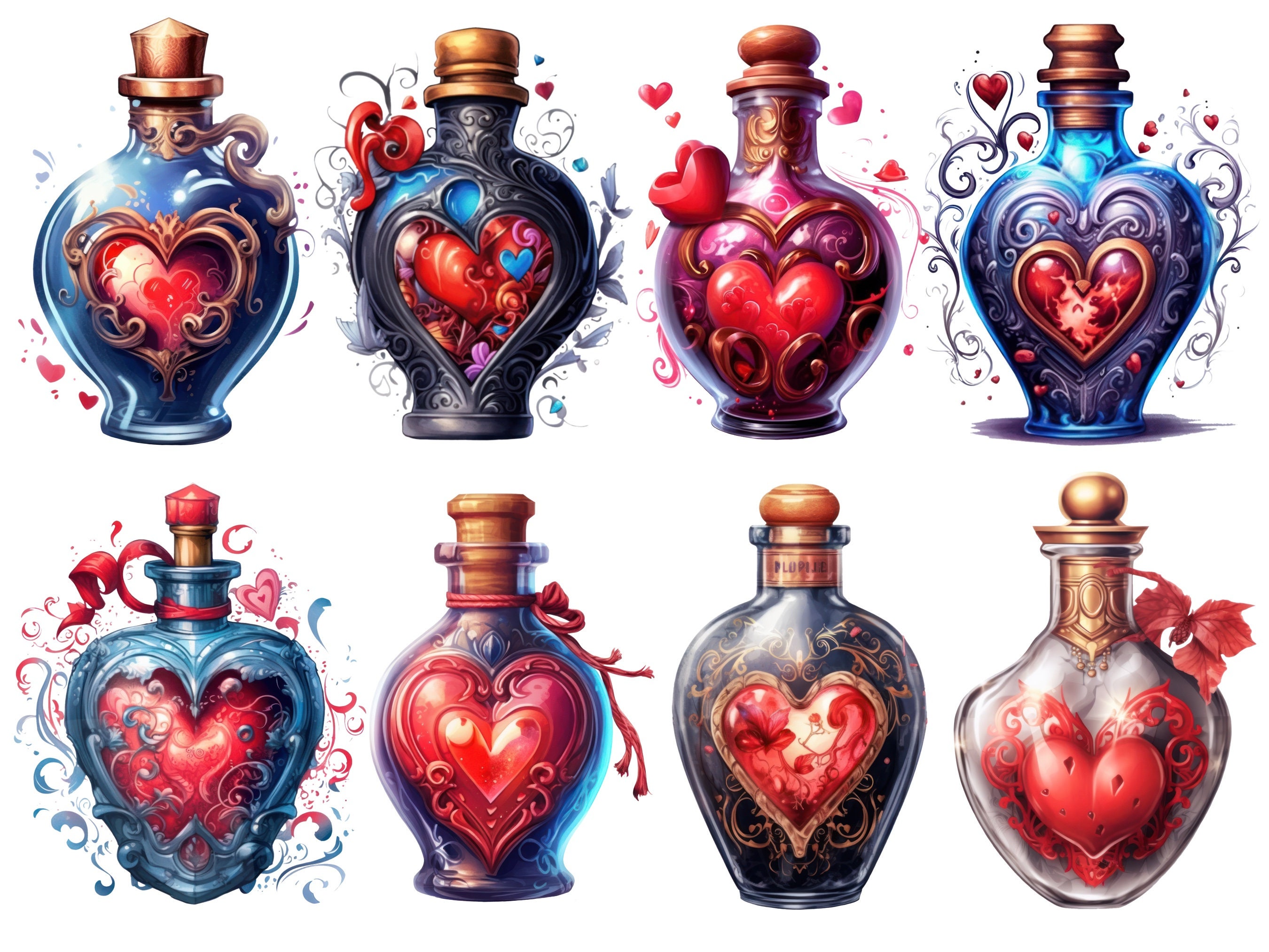 Love Potion PNG Bundle, Romantic Magic Clipart, Valentine Potion ...