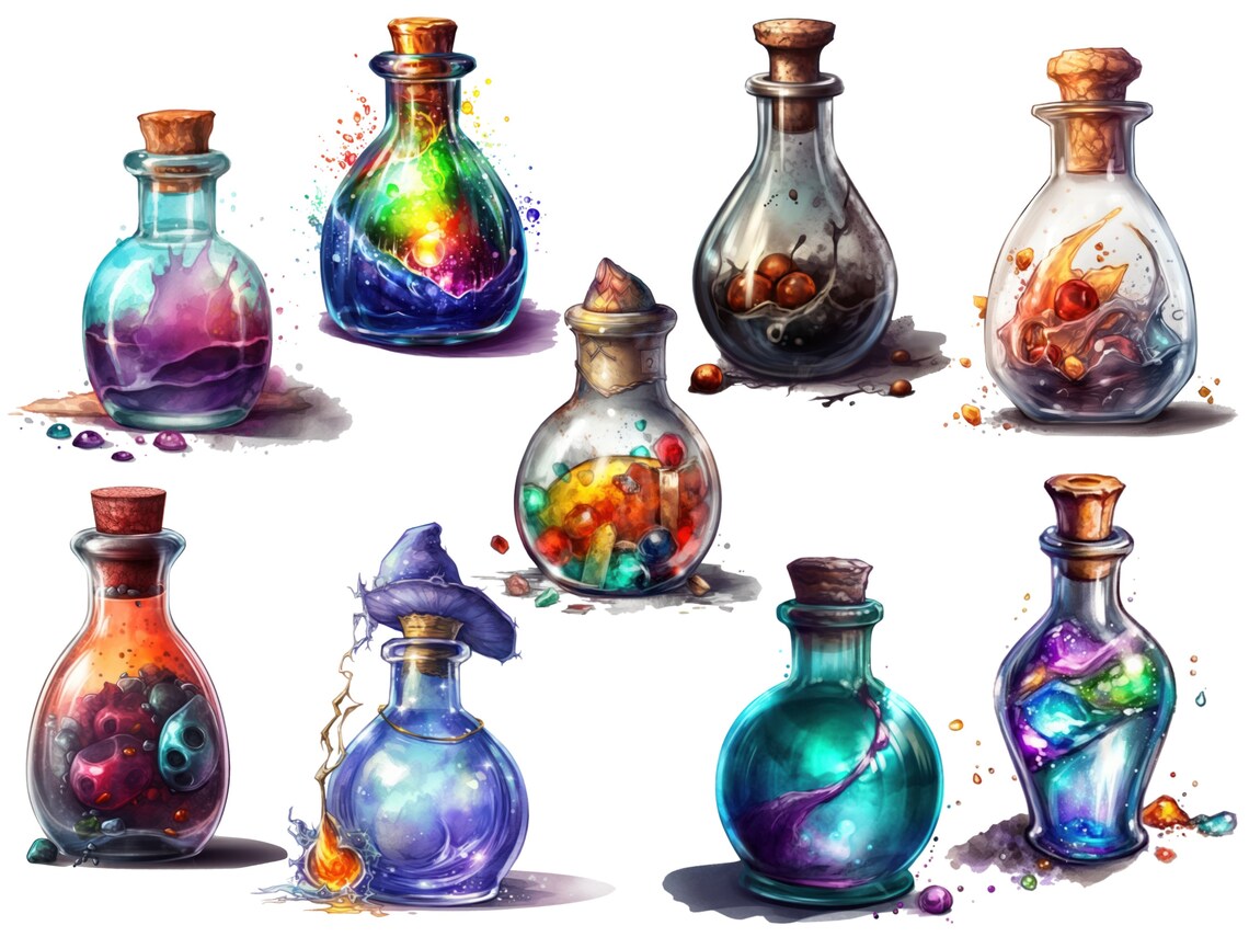 Magic Potion Clipart, Witch & Wizard Fantasy Apothecary Bottles ...