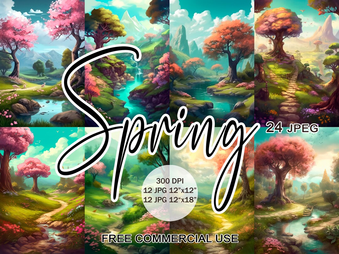 Floral Spring Clipart, Blossom Trees Landscape Art Images With Free ...