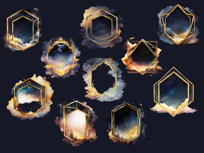 Night Sky Art Frame Clipart Gold Border Png Celestial Png - Etsy