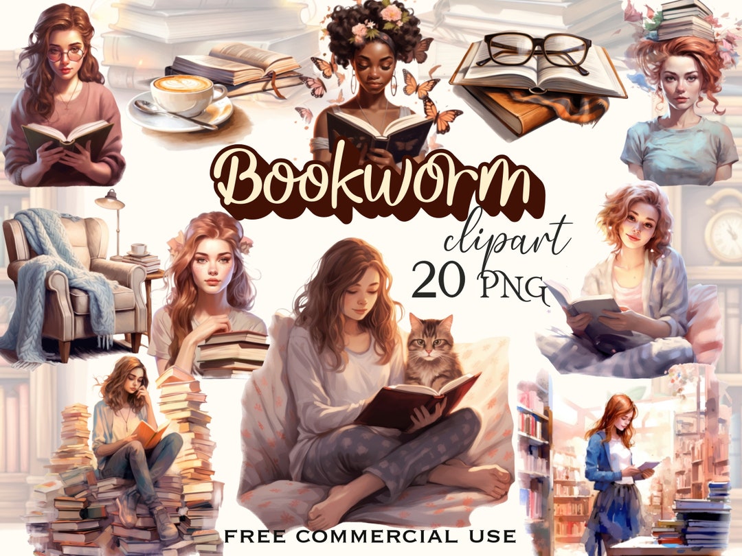 Bookworm Clipart, Watercolor Book Lover Png, Cute Reading Girls Images ...