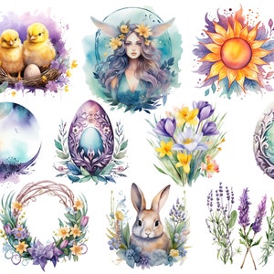 Watercolor Ostara Spring Equinox PNG Bundle, Magic Easter Clipart, Eostre Spiritual Clipart ...