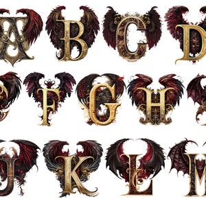 Demonic Gothic Alphabet Clipart, Dark Aesthetic Letters Png Bundlle ...